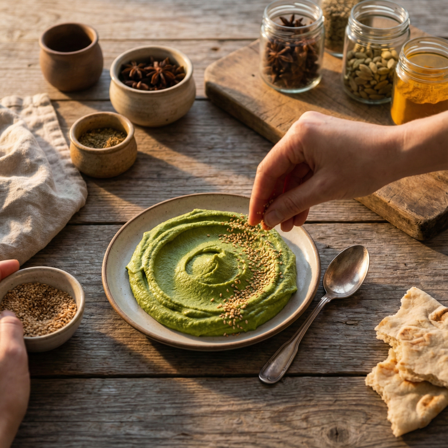 Matcha-Hummus mit Sesam – Dein Orientalischer Dip in Grün - www.matcha.de